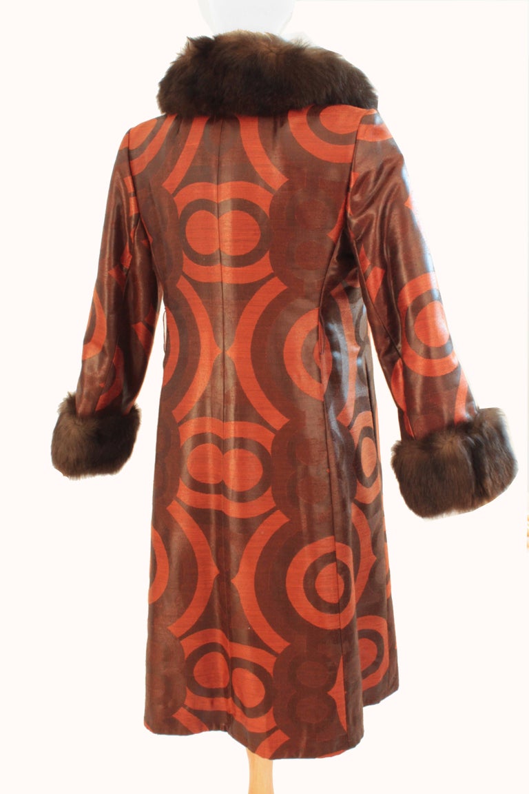 Bill Blass Mod Bullseye Coat Woven Silk Mink Fur Trim 60s Vintage M at ...