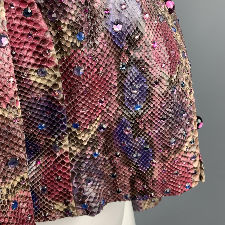 BILL BLASS Size 8 Pink and Purple Rhinestone Snake Skin Cropped Jacket For Sale at 1stDibs