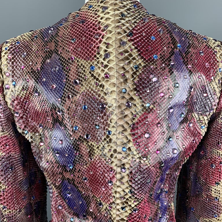 BILL BLASS Size 8 Pink and Purple Rhinestone Snake Skin Cropped Jacket For Sale at 1stDibs