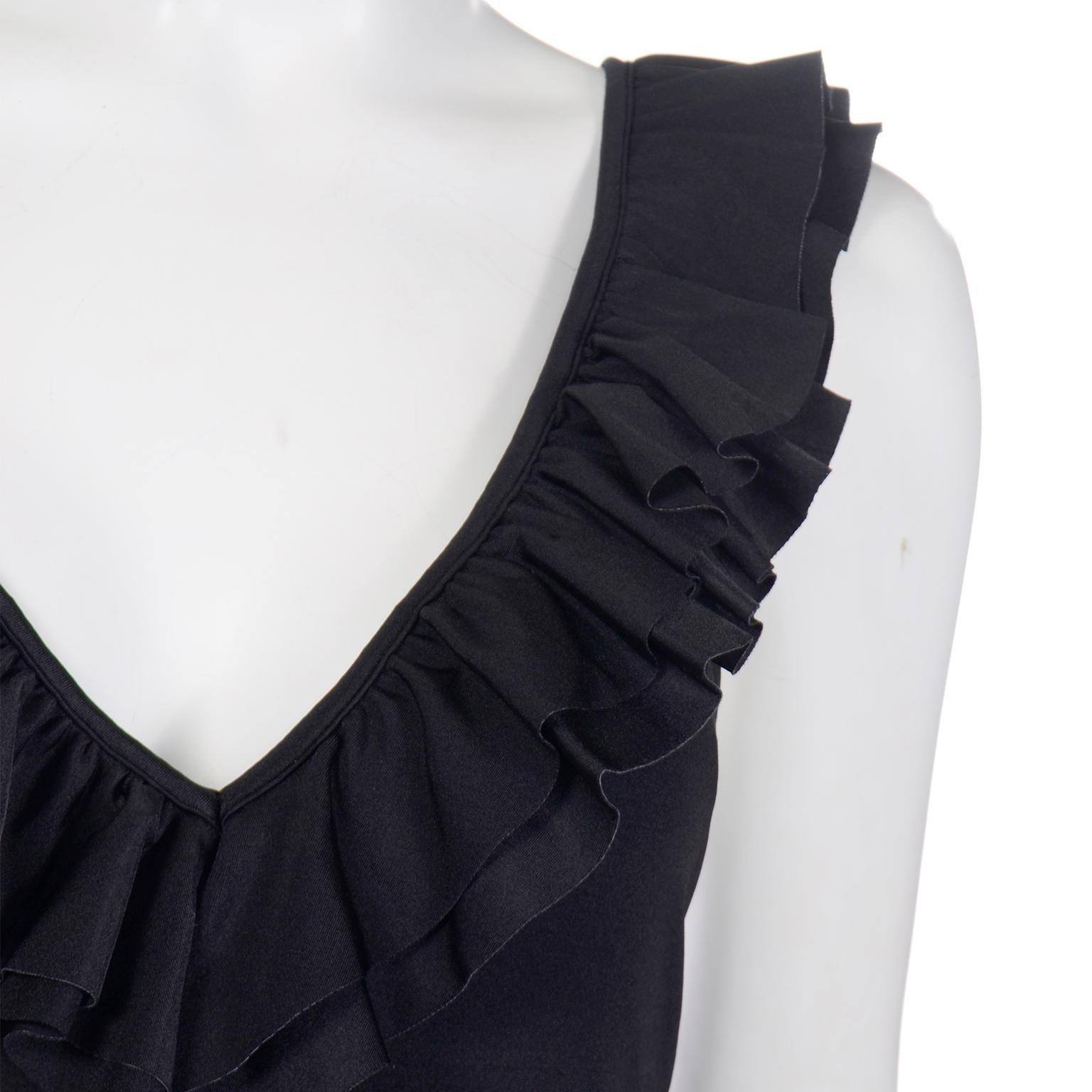 Bill Blass Vintage Deadstock Black Ruffled One Piece Swimsuit W