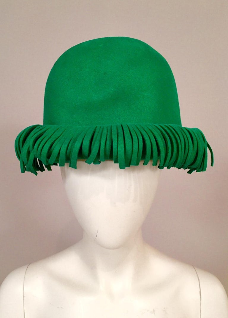Bill Cunningham William J. Bright Green Wool Felt Hat with Fringe at ...