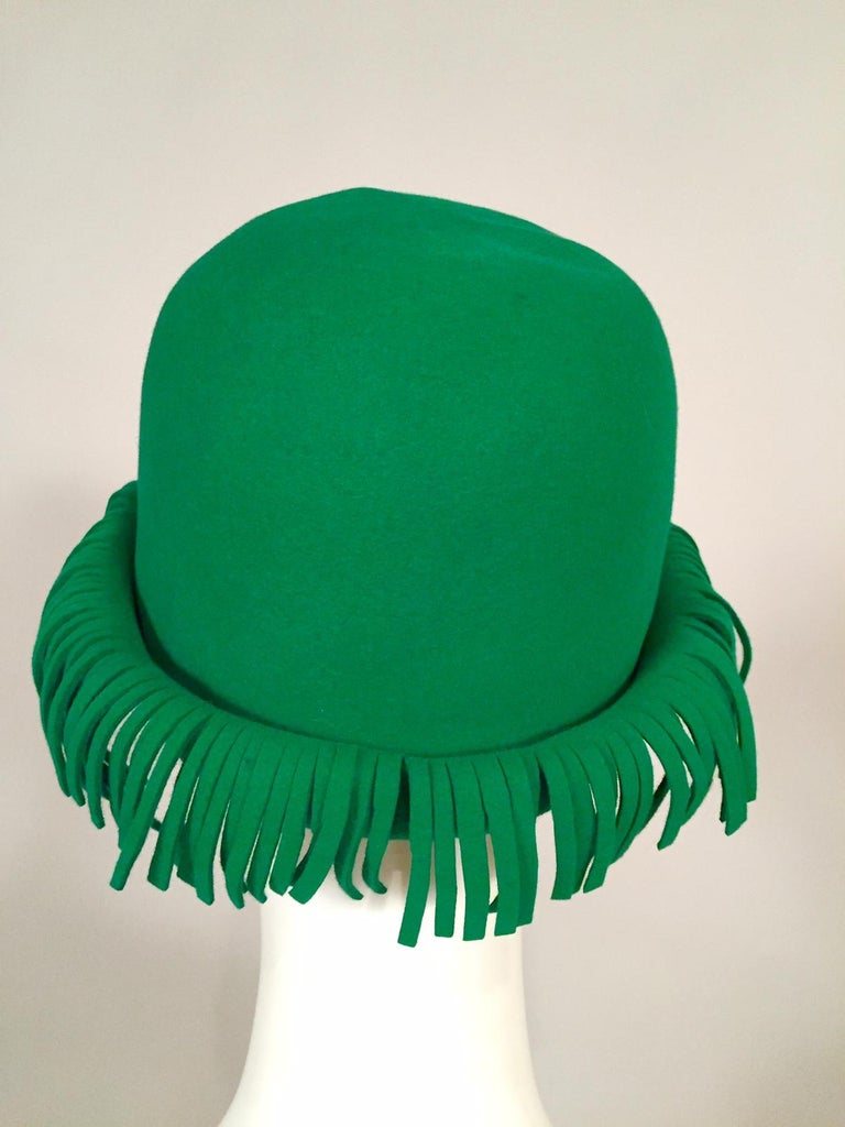 Bill Cunningham William J. Bright Green Wool Felt Hat with Fringe at ...