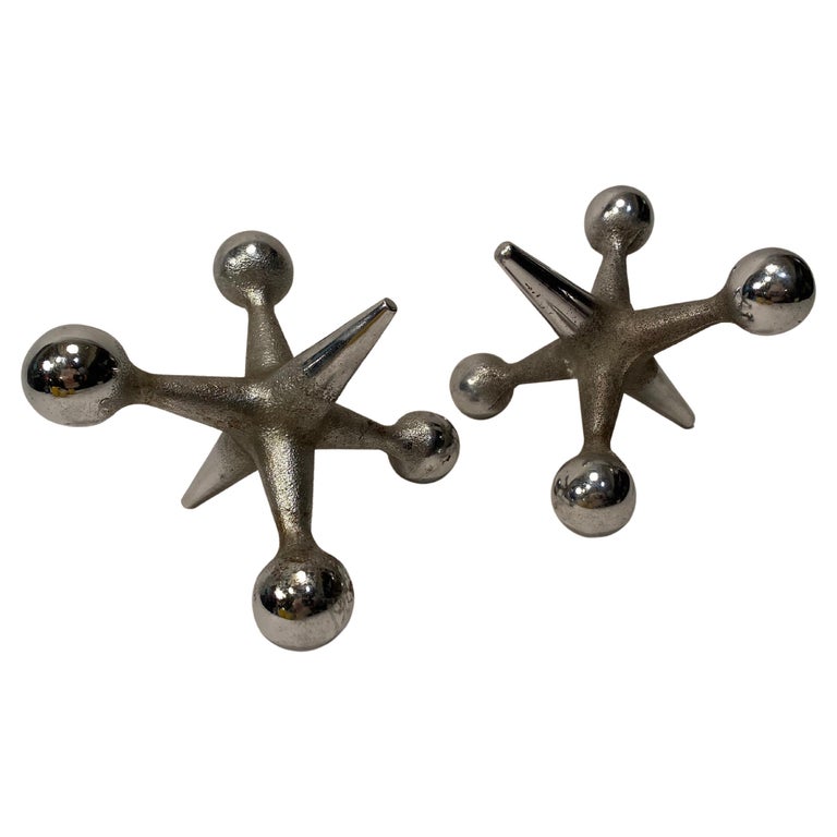 Bill Curry Chrome Oversized Jacks Bookends, a Pair at 1stDibs