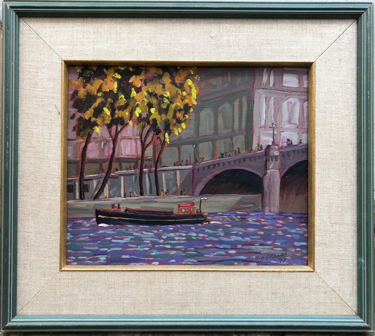 Bill Franks - The Seine in Paris, Original Oil on Wood, Post ...