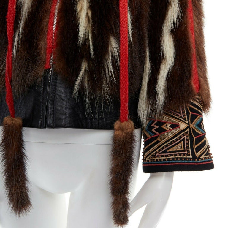 BILL GIBB PHILIP HOCKLEY brown genuine fur ethnic embroidery hooded ...