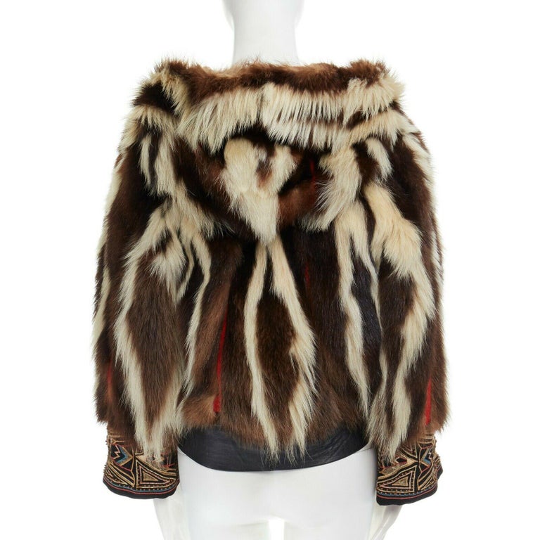 BILL GIBB PHILIP HOCKLEY brown genuine fur ethnic embroidery hooded ...