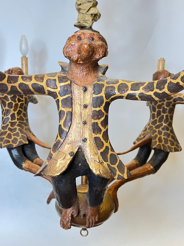 Bill Huebbe Figural Monkey Six-Light Chandelier at 1stDibs