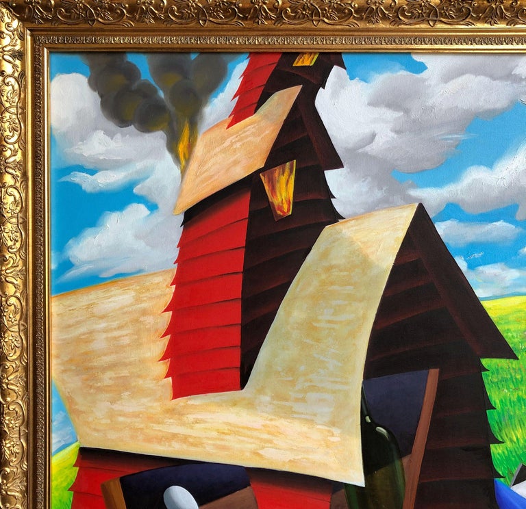 Bill Stone - BURNING HOUSE, Painting, Oil on Canvas For Sale at 1stDibs