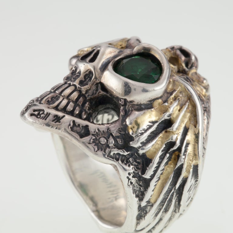 Bill Wall Leather Sterling Silver Custom Skull Ring with Gold Overlay ...