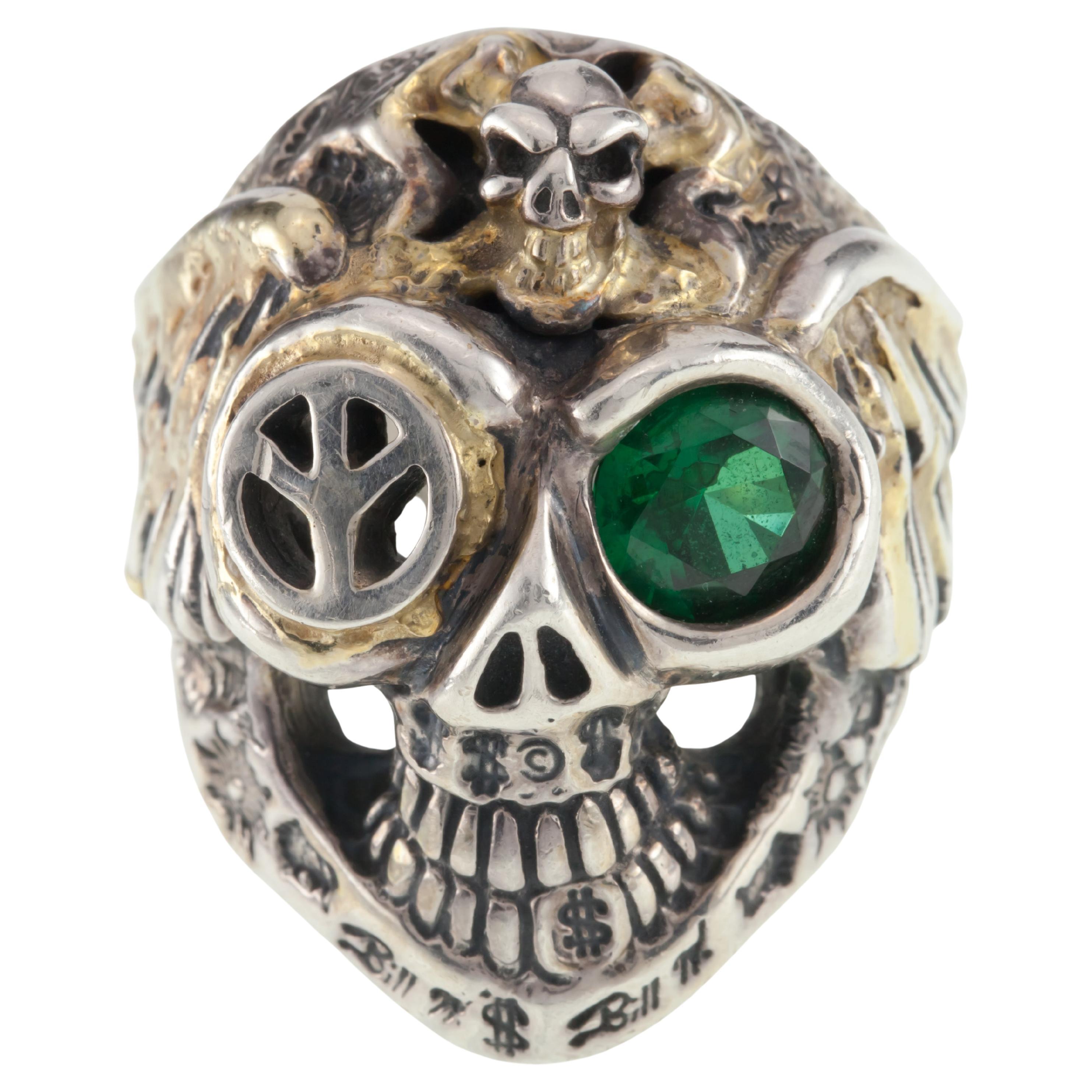 Bill Wall Leather Sterling Silver Custom Skull Ring with Gold Overlay ...