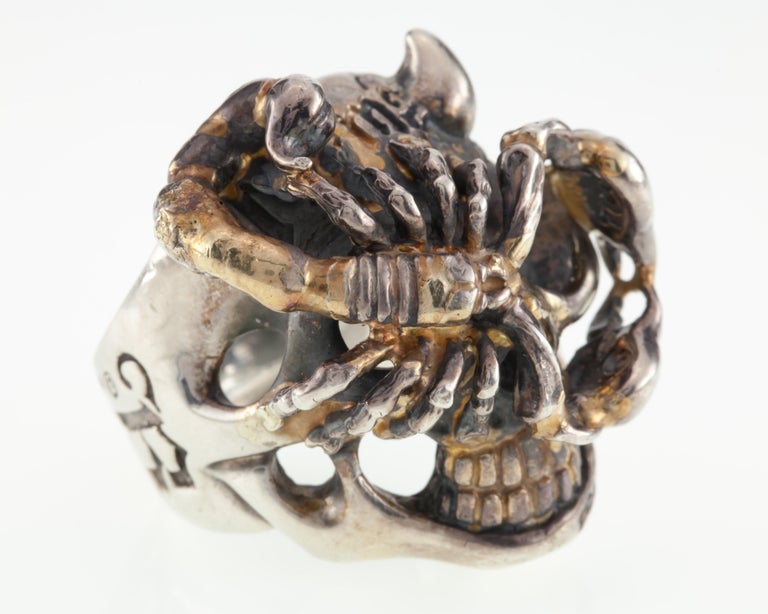 Bill Wall Leather Sterling Silver Skull Custom Master Ring with ...