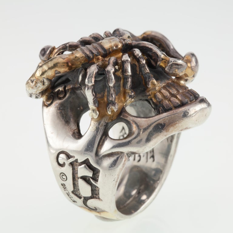 Bill Wall Leather Sterling Silver Skull Custom Master Ring with ...