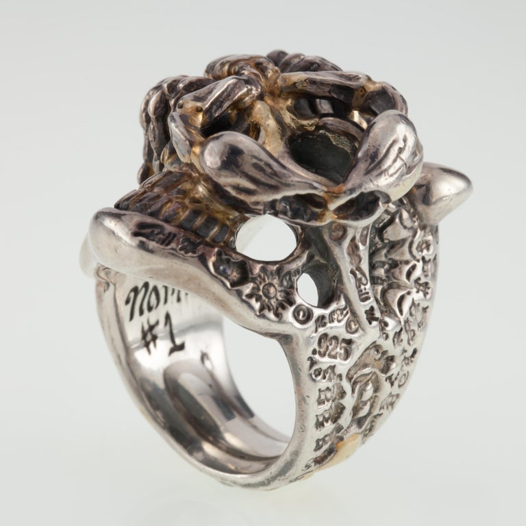 Bill Wall Leather Sterling Silver Skull Custom Master Ring with ...