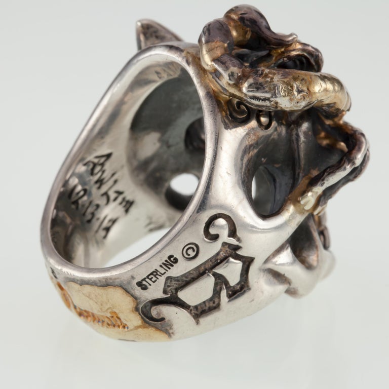 Bill Wall Leather Sterling Silver Skull Custom Master Ring with ...