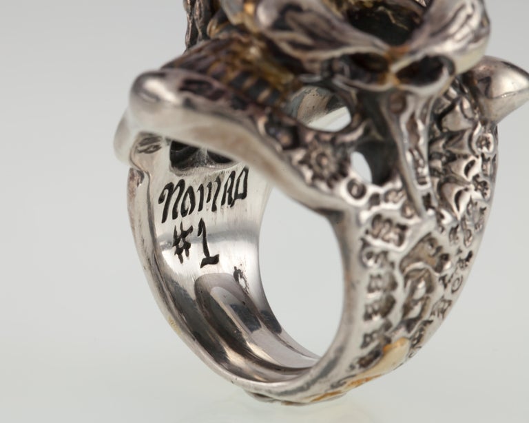 Bill Wall Leather Sterling Silver Skull Custom Master Ring with ...