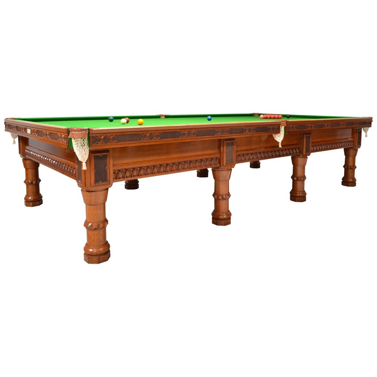 Billiard Snooker Pool Table Gothic Revival Carved Oak Orme Manchester ...
