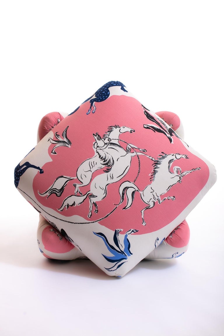 Billy Baldwin Custom Pouf Ottoman with Pierre Frey Pink Lasso Fabric c ...