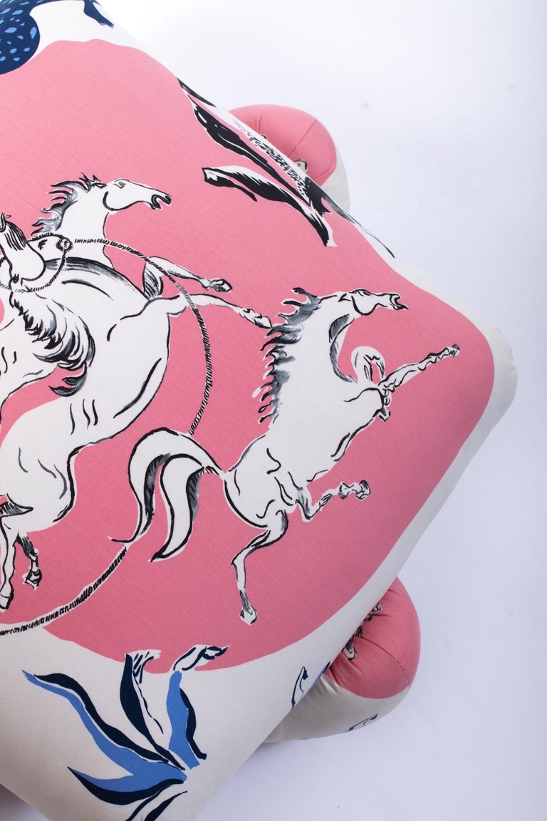 Billy Baldwin Custom Pouf Ottoman with Pierre Frey Pink Lasso Fabric c ...