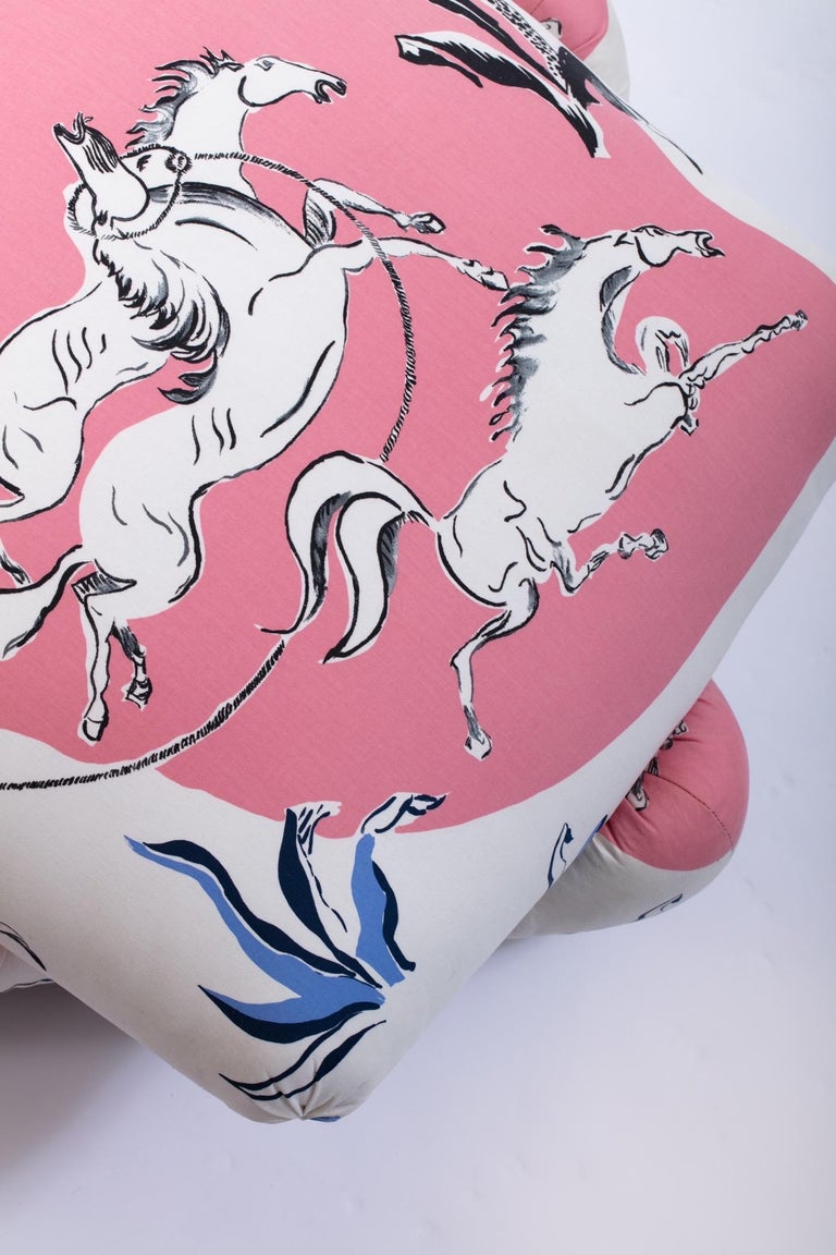 Billy Baldwin Custom Pouf Ottoman with Pierre Frey Pink Lasso Fabric c ...