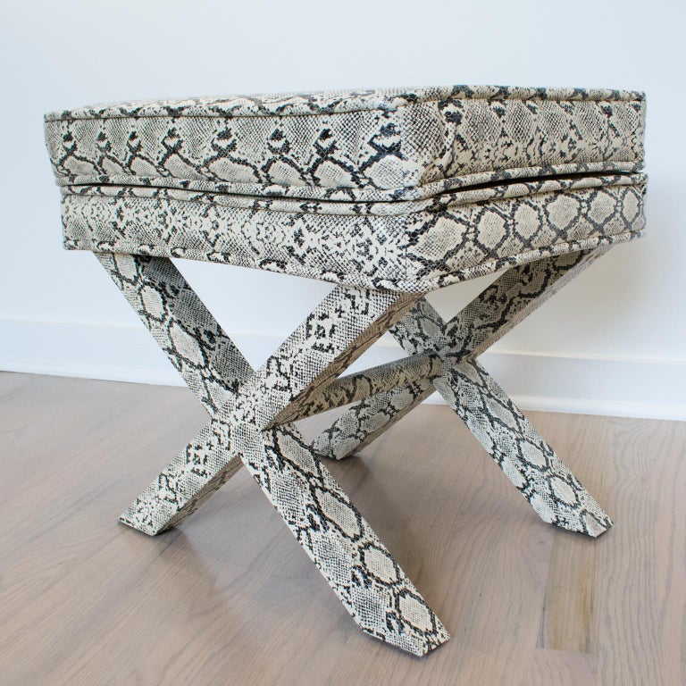 Billy Baldwin Style Python Leather X-Bench Ottoman Footstool at 1stDibs