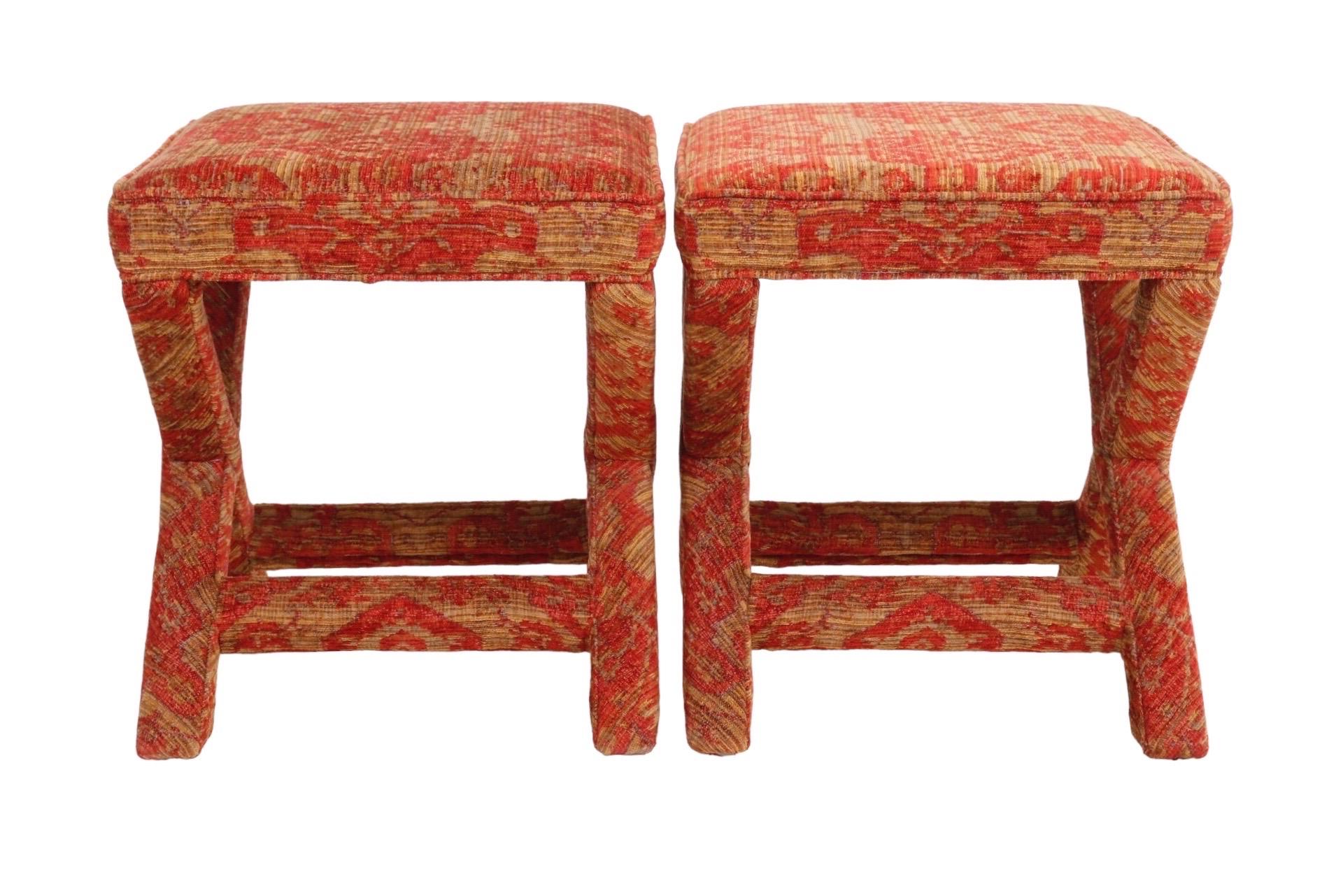Billy Baldwin Style X-Base Ottomans, Pair at 1stDibs