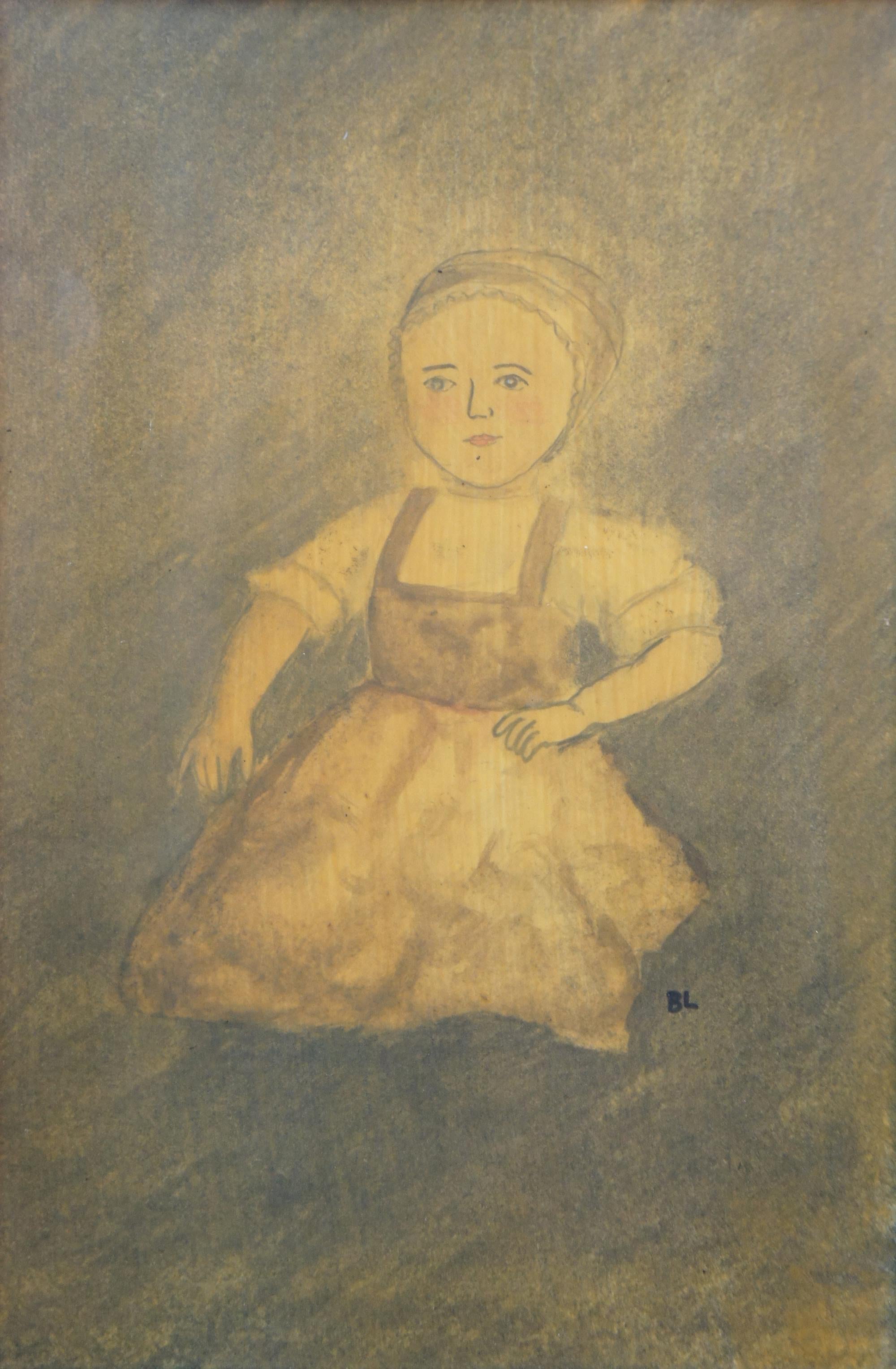 Billy Lynch Signed Watercolor Portrait of a Young Colonial Pilgrim Girl ...