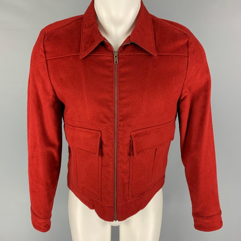 BILLY REID Size S Brick Textured Cotton Zip Up Jacket For Sale at 1stDibs