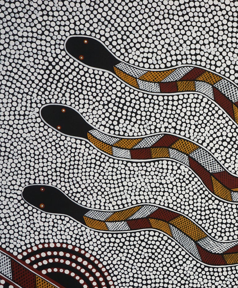 Bim - Large Scale Aboriginal Dot Painting -- Three Snakes Traveling on ...