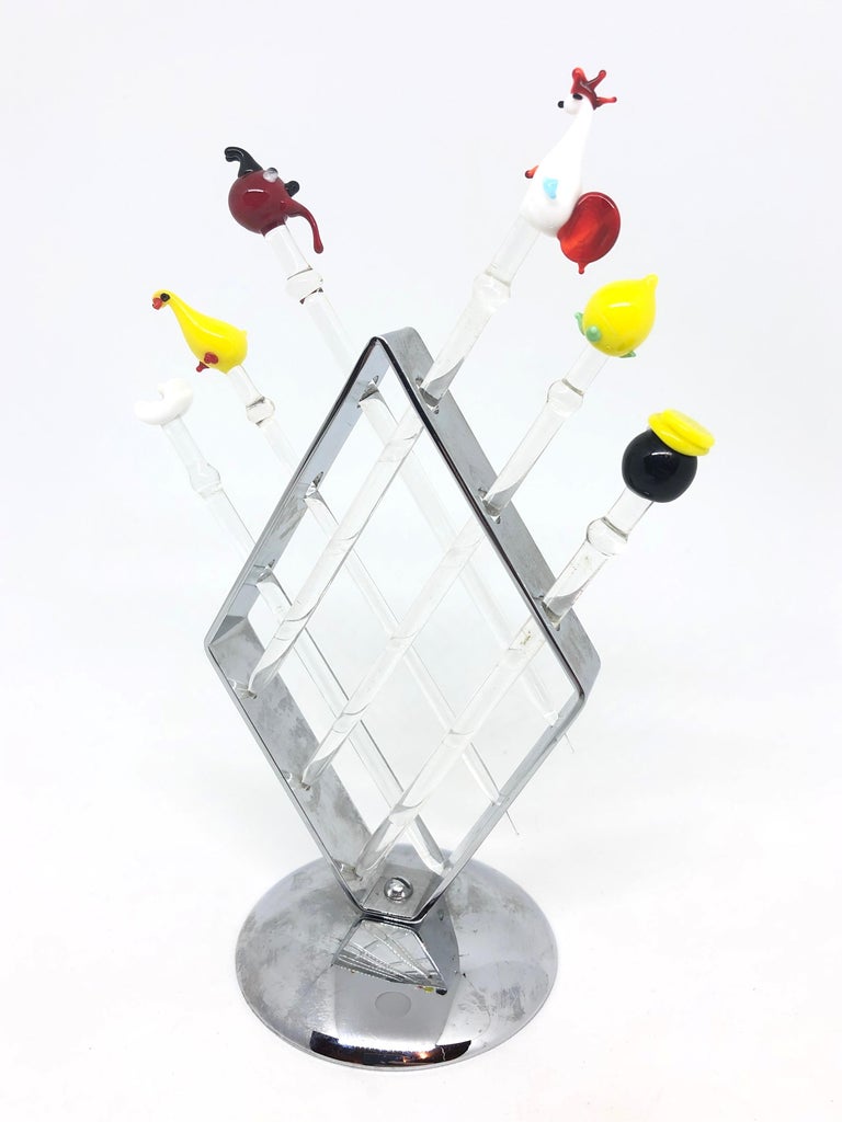 Bimini Glass Cocktail Picks on Chrome Stand, 1960s, Vienna Austria at ...