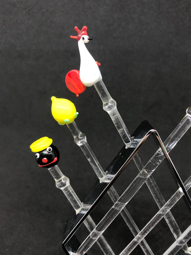 Bimini Glass Cocktail Picks on Chrome Stand, 1960s, Vienna Austria at ...