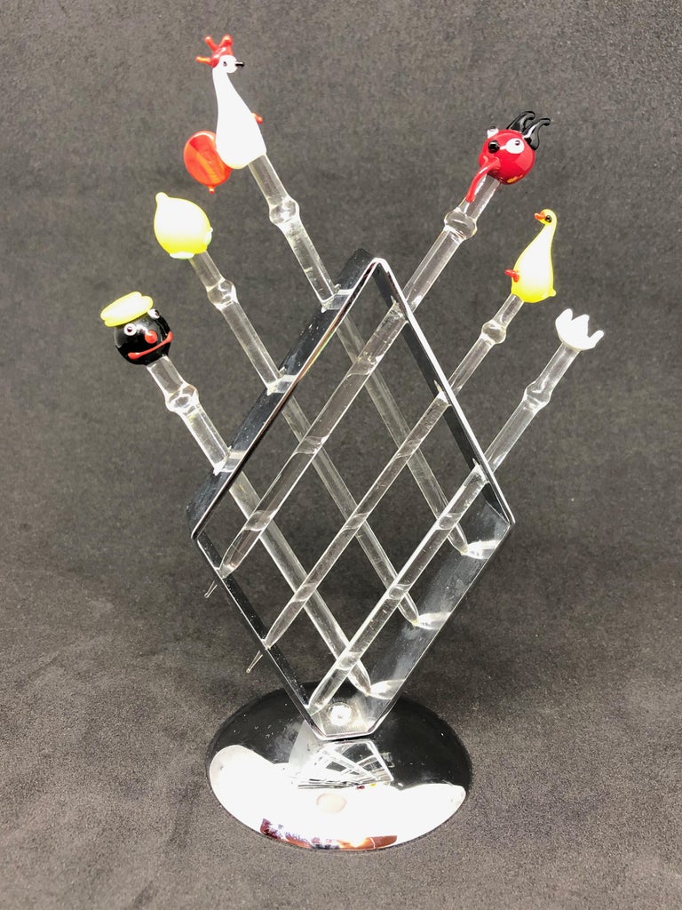 Bimini Glass Cocktail Picks on Chrome Stand, 1960s, Vienna Austria at ...