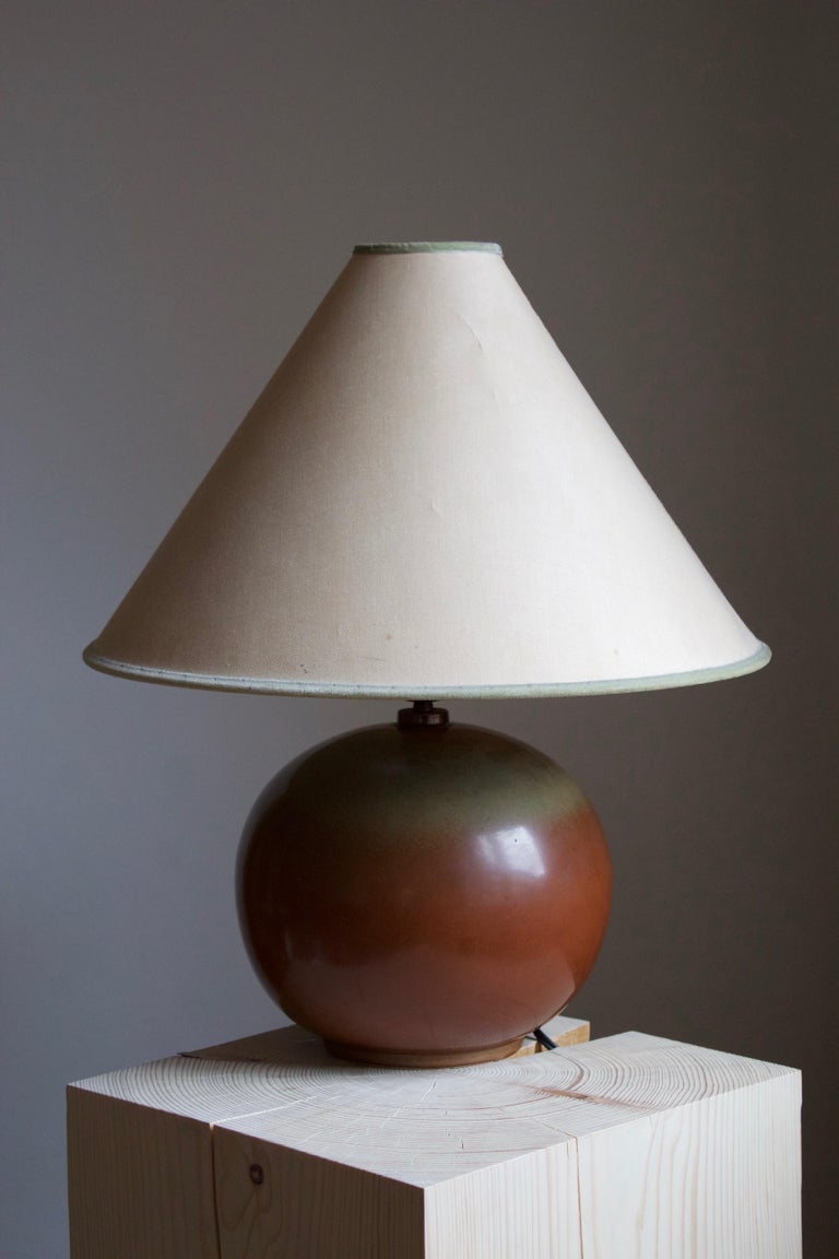 Bing and Grøndahl, Sizable Table Lamp, Glazed Stoneware, Fabric ...