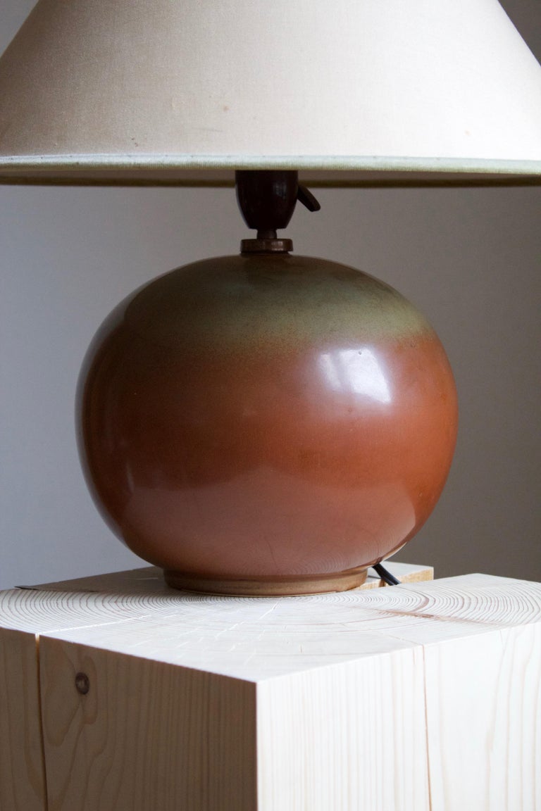 Bing and Grøndahl, Sizable Table Lamp, Glazed Stoneware, Fabric ...