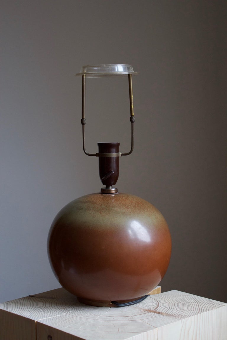 Bing and Grøndahl, Sizable Table Lamp, Glazed Stoneware, Fabric ...