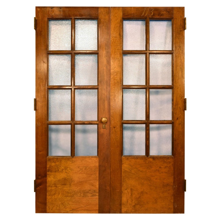 Birch 3/4 View Eight Lite Double Door Sets with Pebble Glass at 1stDibs