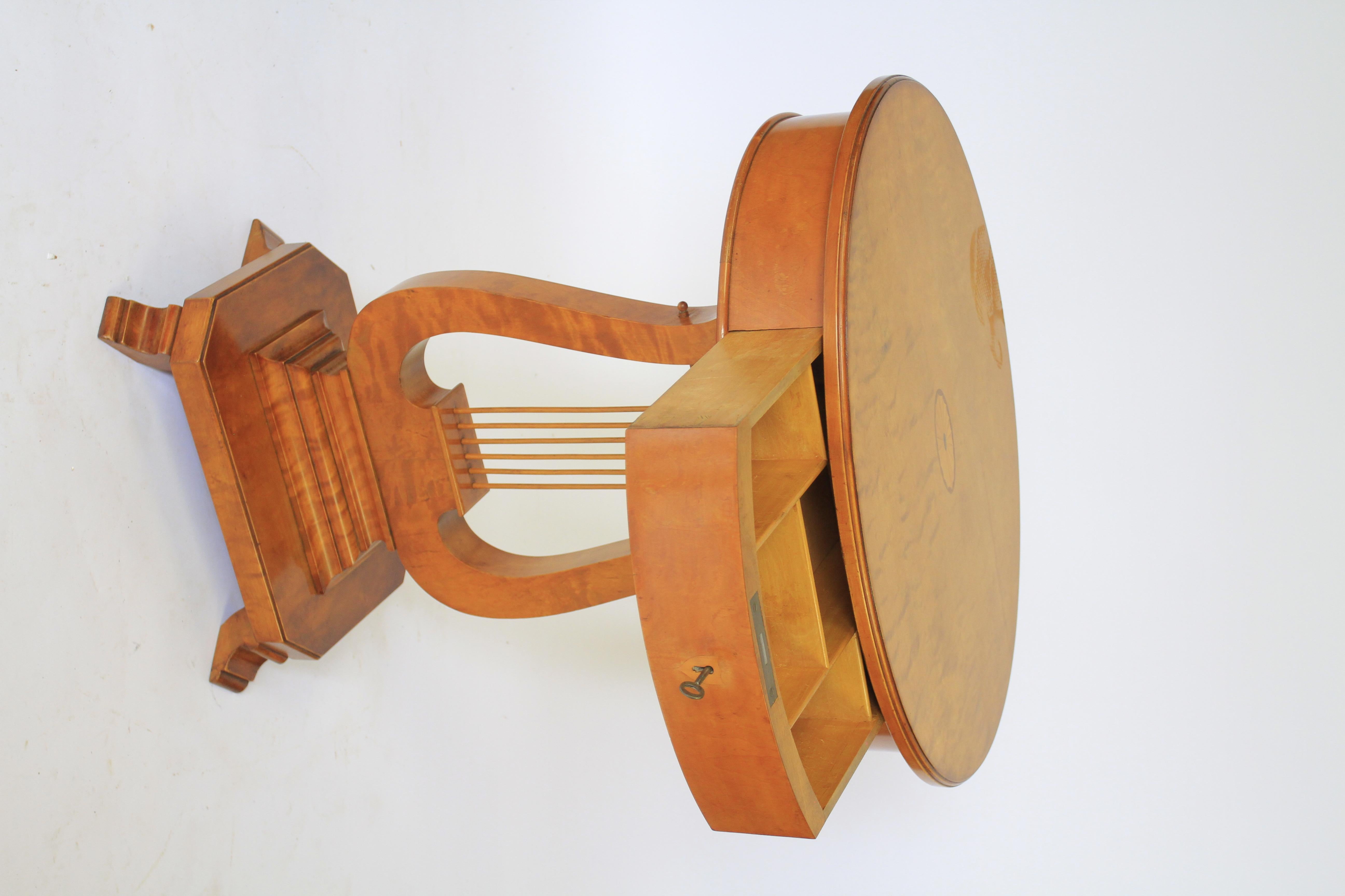 Birch Empire Style Lyre support Table circa 1900 For Sale at 1stDibs