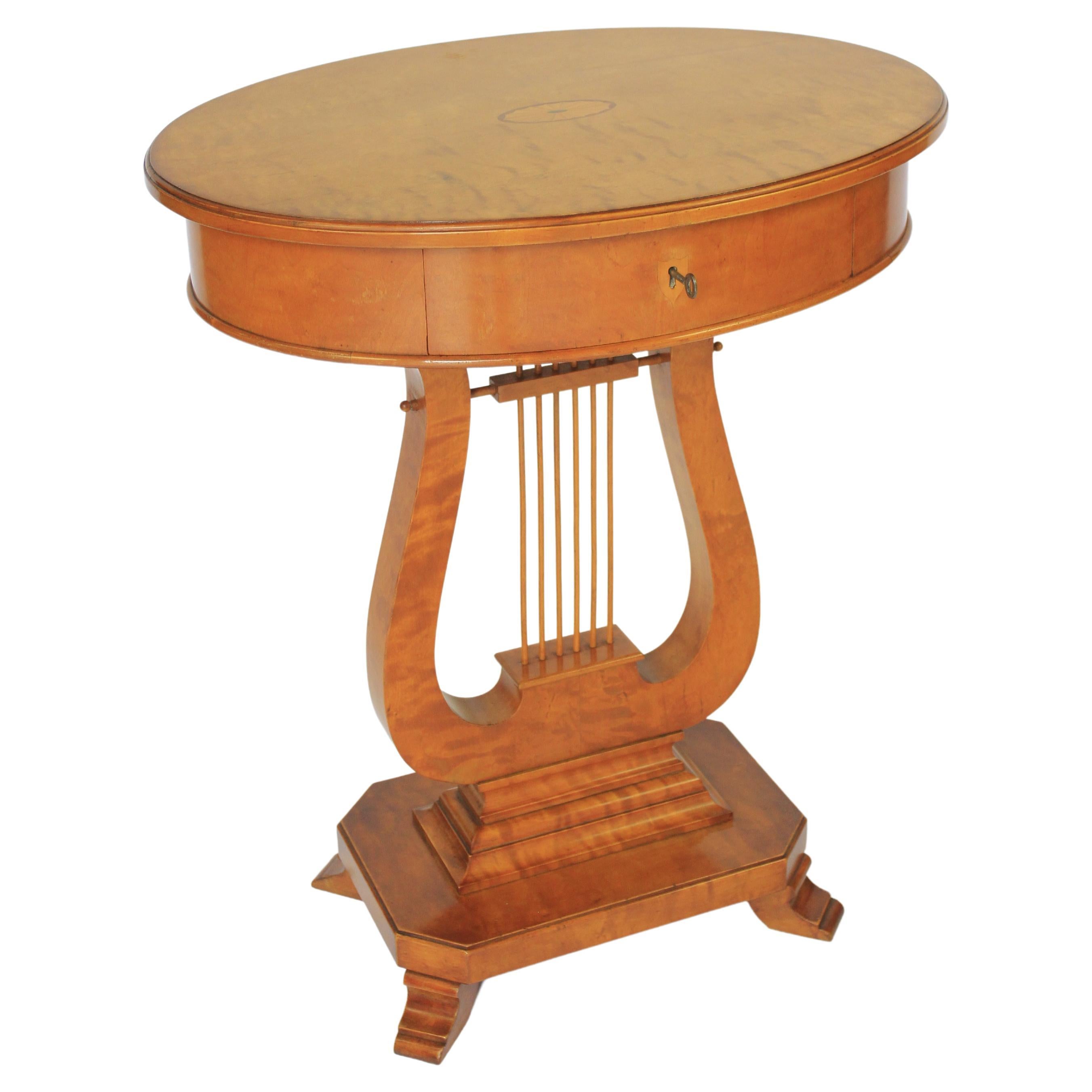 Birch Empire Style Lyre support Table circa 1900 For Sale at 1stDibs