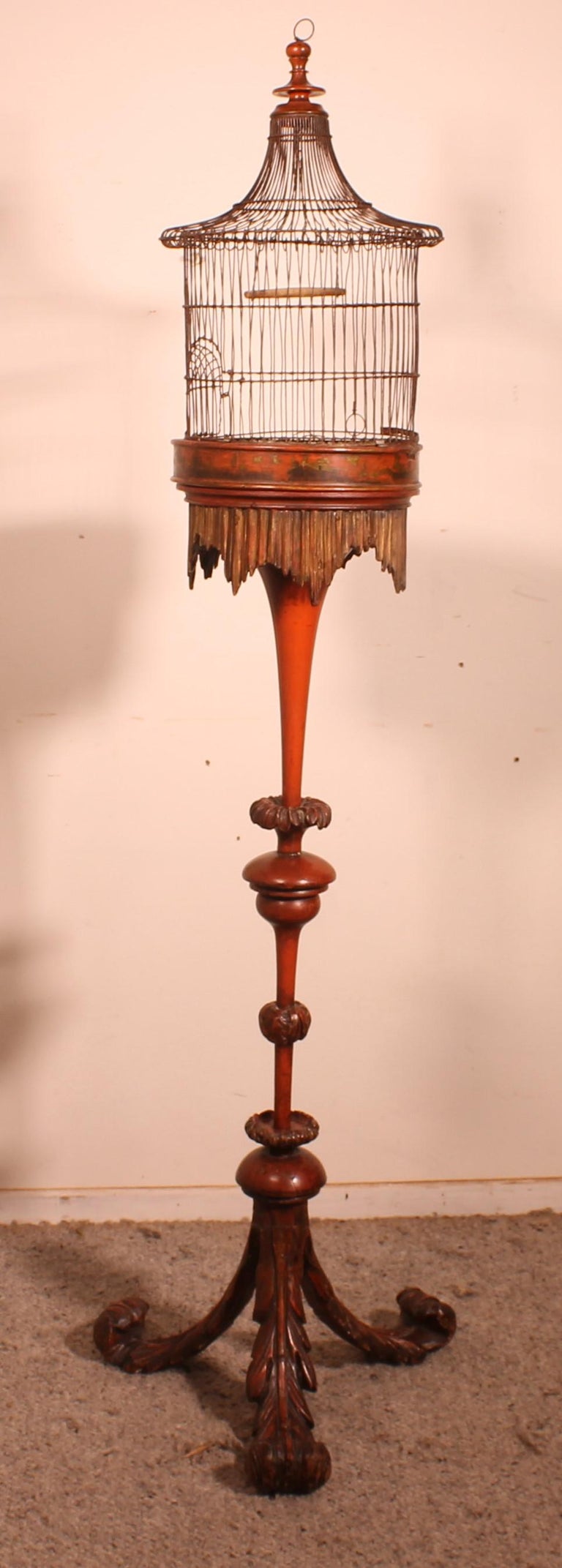 Bird Cage on Stand with Chinese Decor, 19 ° Century For Sale at 1stDibs