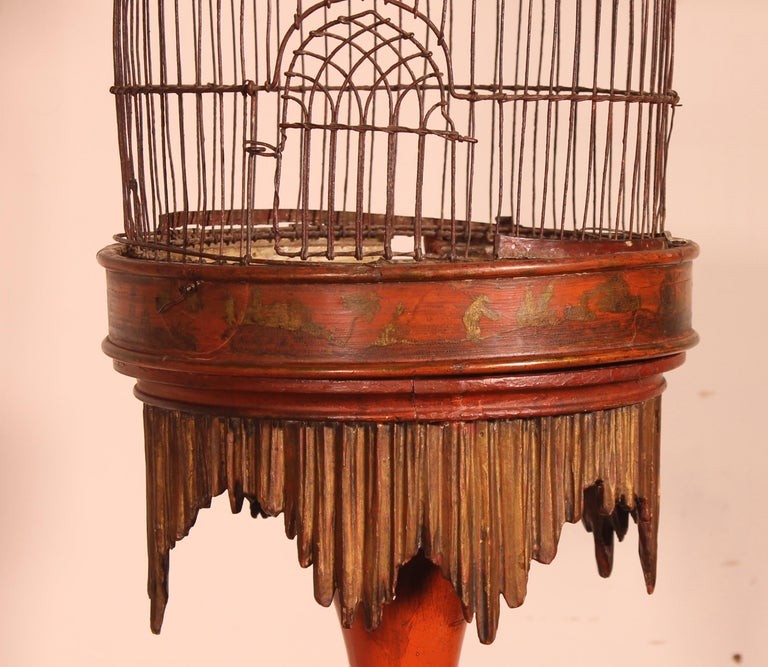 Bird Cage on Stand with Chinese Decor, 19 ° Century For Sale at 1stDibs