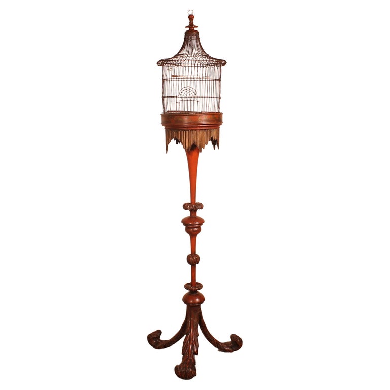 Bird Cage on Stand with Chinese Decor, 19 ° Century For Sale at 1stDibs