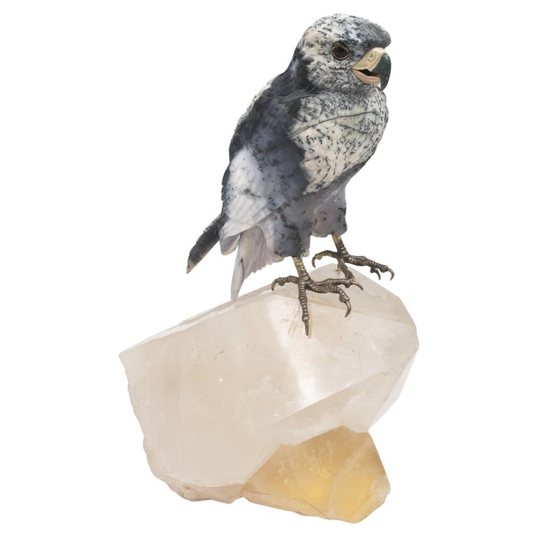 Bird Carved Stone Sculpture on Rock Crystal For Sale at 1stDibs