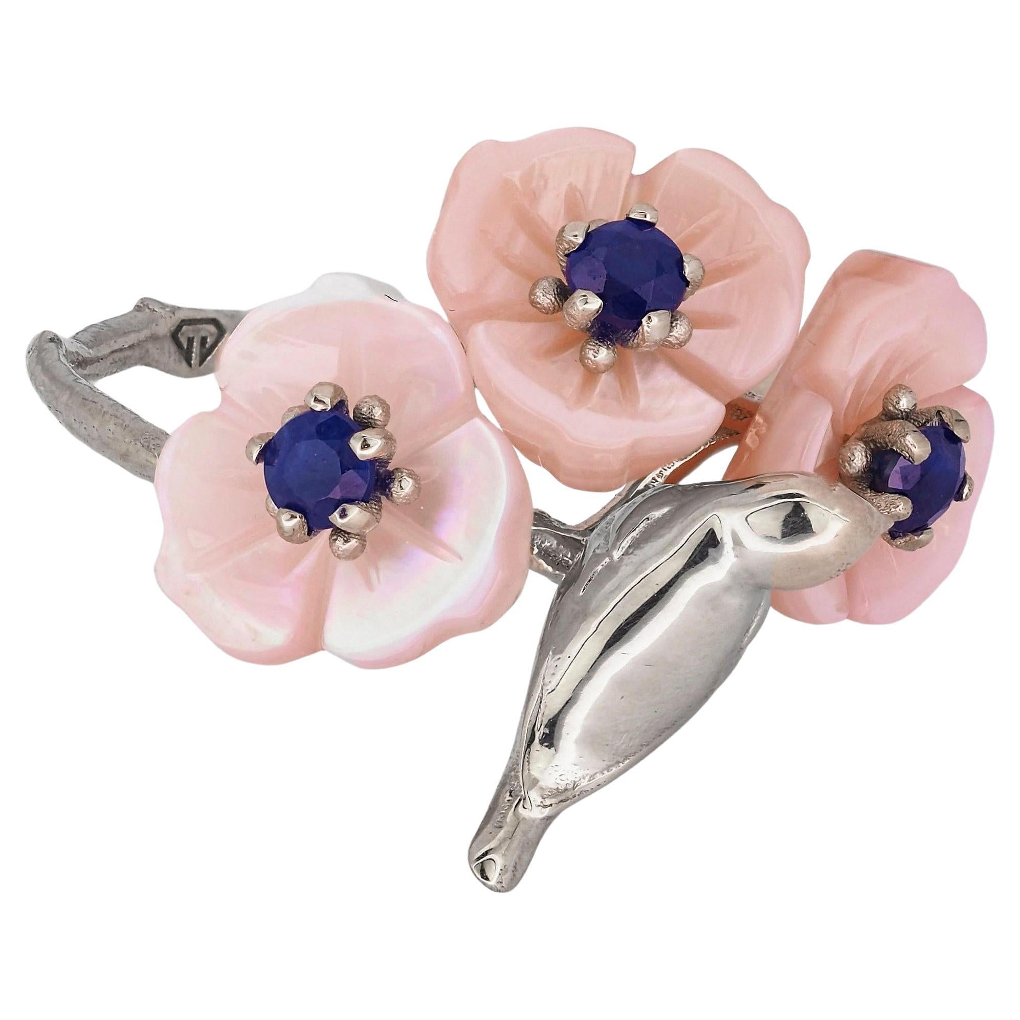 Customizable Bird on branch 14k gold ring with garnets For Sale at 1stDibs