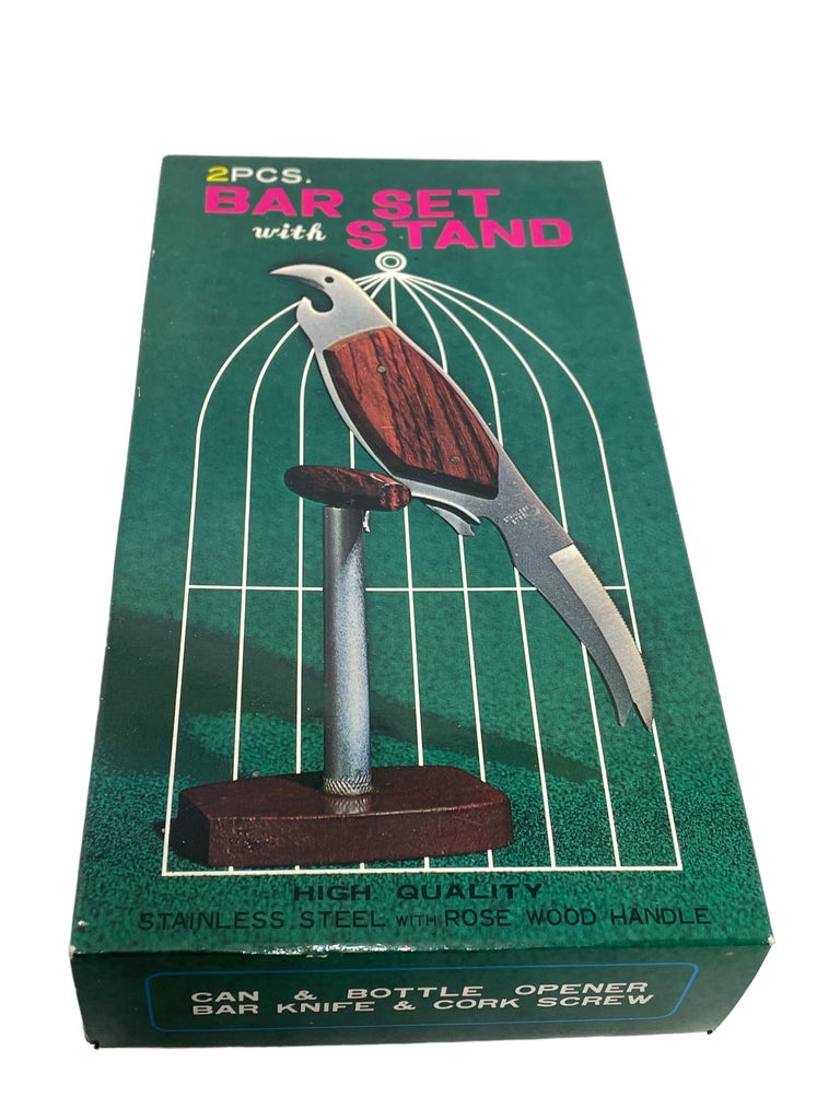 Bird Parrot Can and Wine Opener Stainless Steel Vintage Bar Set For ...