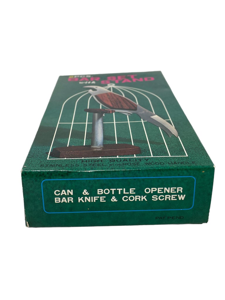 Bird Parrot Can and Wine Opener Stainless Steel Vintage Bar Set For ...