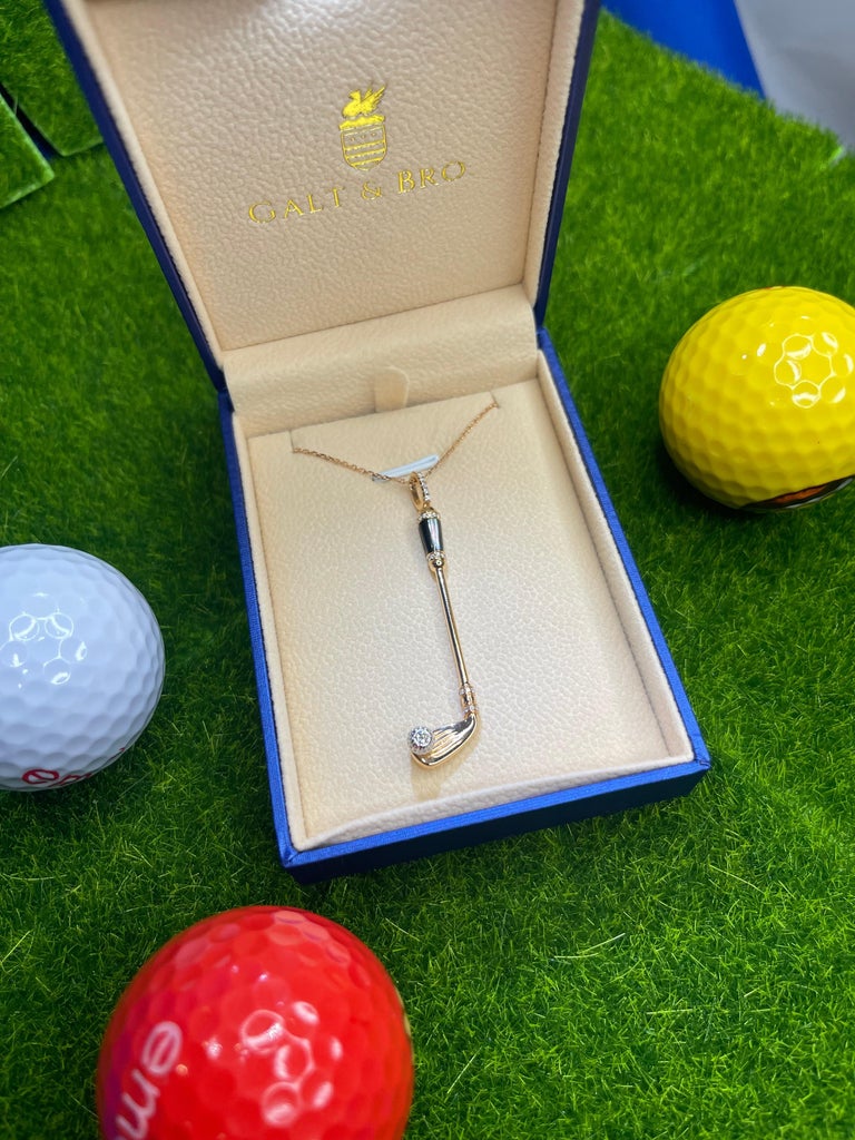 Diamond Grey Black Pearl Golf Club Birdie Charm 18 Karat Gold Necklace ...
