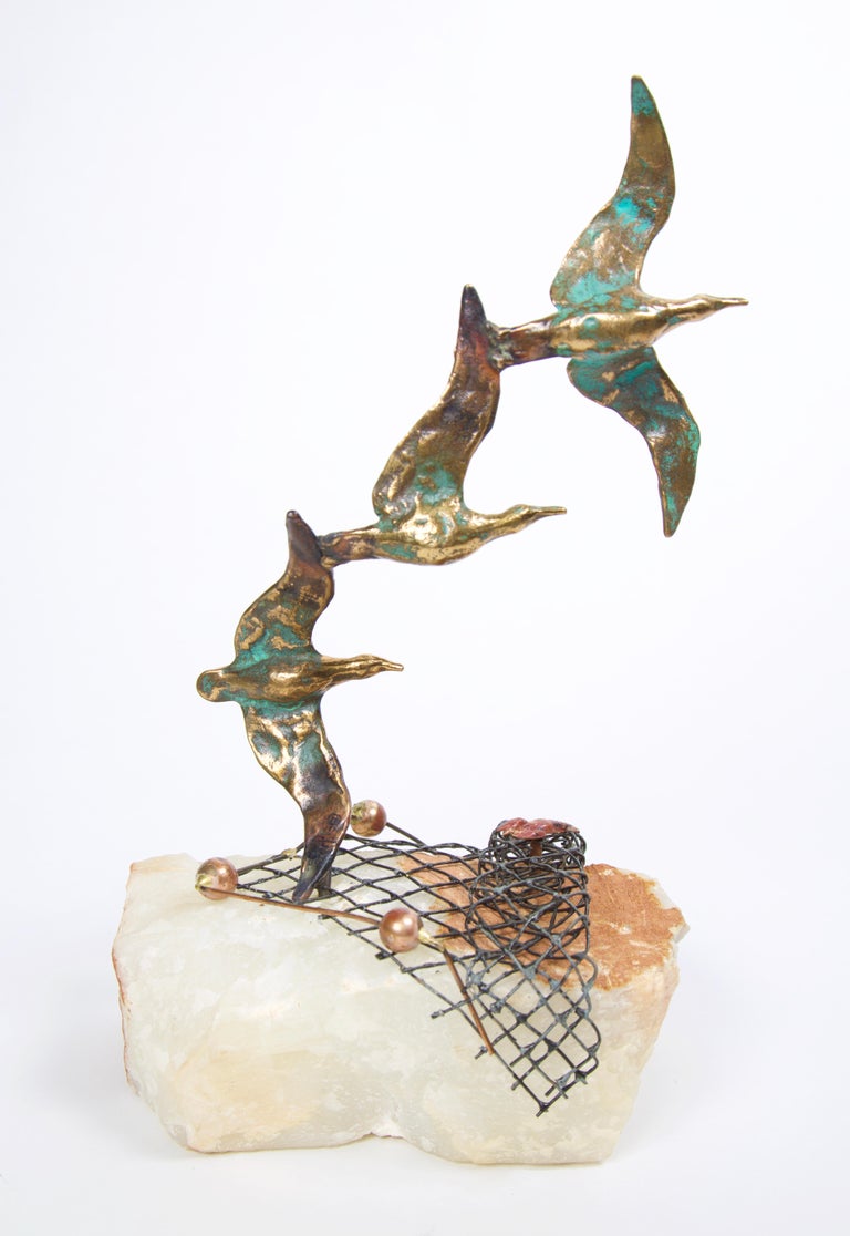 Birds in Flight off Coast Sculpture on Onyx Stone by Curtis Jere For ...