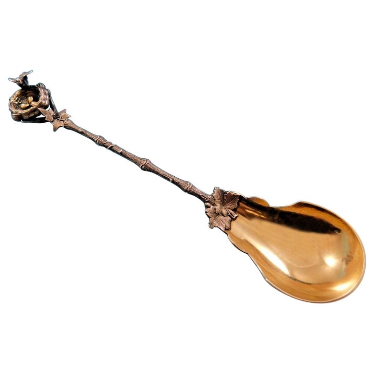 Birds Nest by Gorham Sterling Silver Berry Spoon Gold Washed with Bird ...