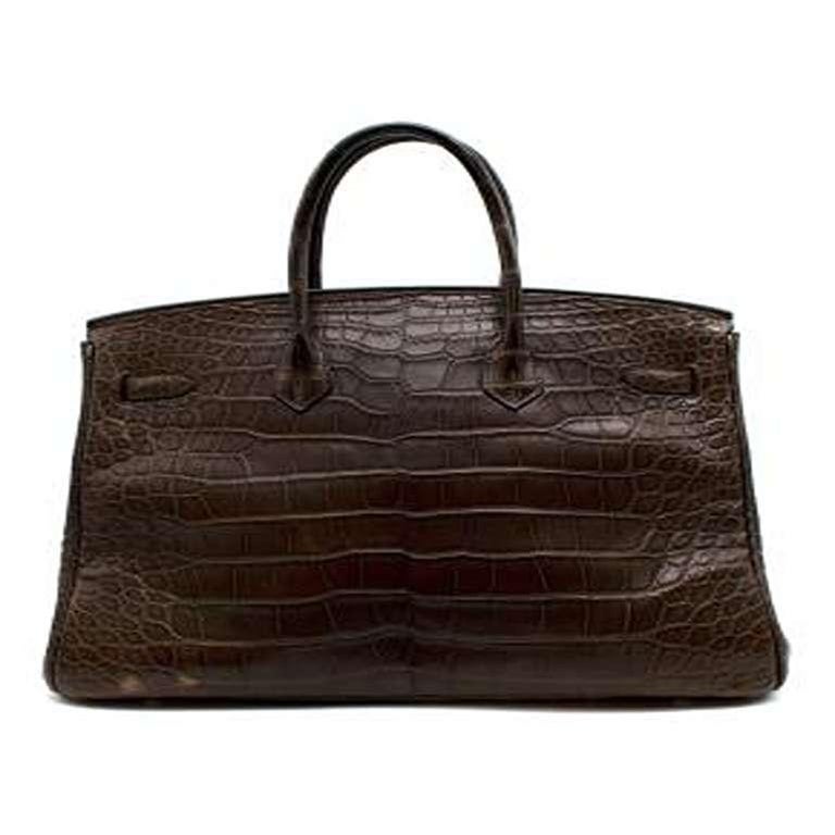 Hermes 35 Matte Gris Elephant Alligator PHW Birkin Bag For Sale at 1stDibs