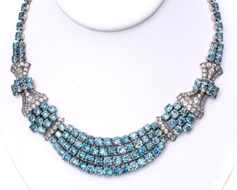 Birks Art Deco Blue and White Zircon Gold Necklace at 1stDibs