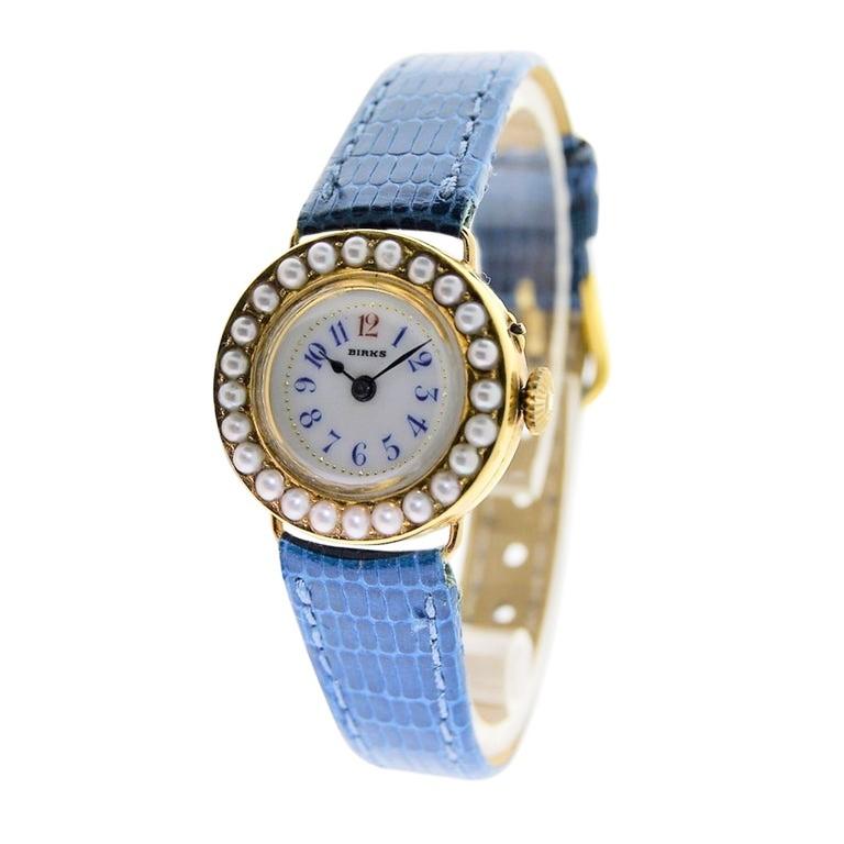 Birks of Canada Ladies 18Kt. Yellow Gold Pearl Bezel Dress Manual Watch ...